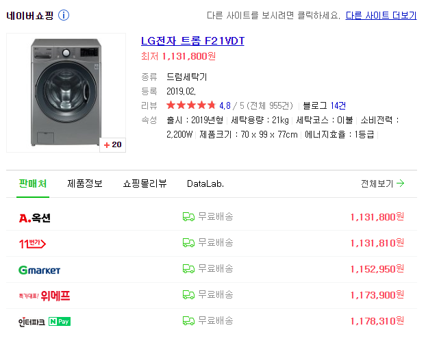 LG 드럼세탁기 21kg F21VDT 내돈내산 후기 : 네이버 블로그