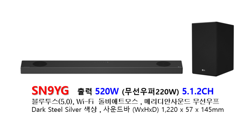 돌비 애트모스사운드바 SN9YG LG사운드바 520W고출력사운드바 가전할인 5.1.2CH사운드바 : 네이버 블로그