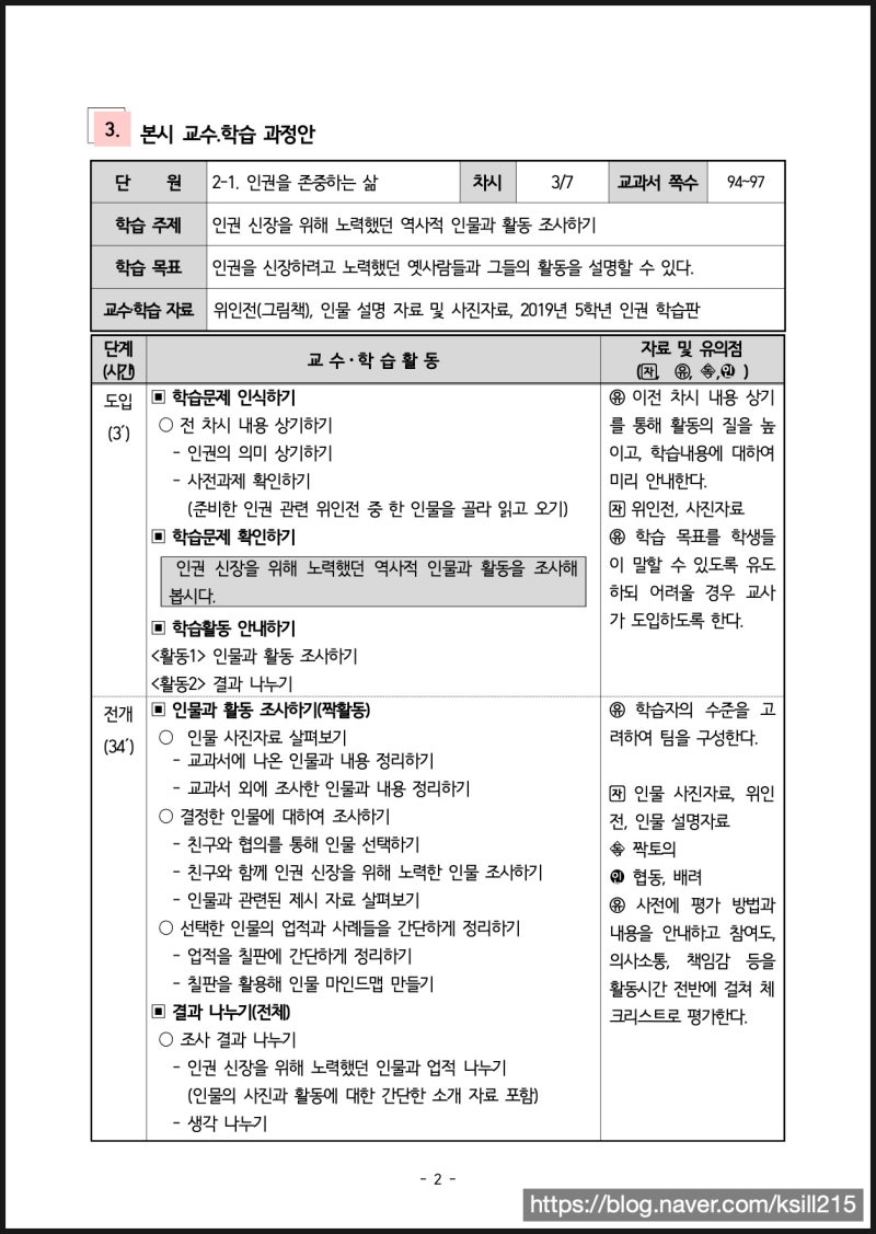 5학년 사회과 공개수업안2020624 인권 신장을 위해 노력했던 역사적 인물과 활동 조사하기 네이버 블로그