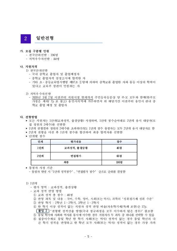 2021학년도 용인외대부고 신입학전형요강2020년비교 코로나19대응 자소서 네이버 블로그