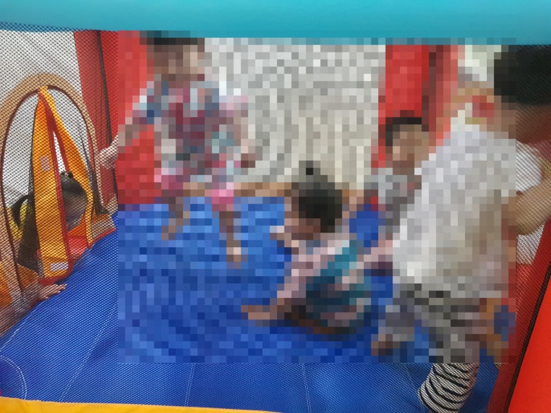 어린이집 행사 프로그램 에어바운스 볼풀놀이 편백나무 놀이 물감놀이 목포국공립휴먼시아어린이집 네이버 블로그