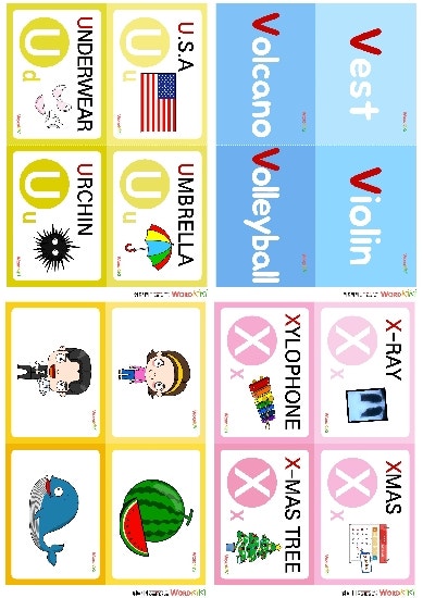 [키즈키키 알파벳카드 12장 ]06 UVWX – 알파벳 대문자 단어카드, 단어 프린트 자료 – Uppercase Alphabet ...