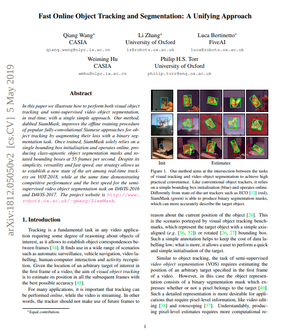 [논문 리뷰] Fast Online Object Tracking and Segmentation: A Unifying Approach (SiamMask) : 네이버 블로그