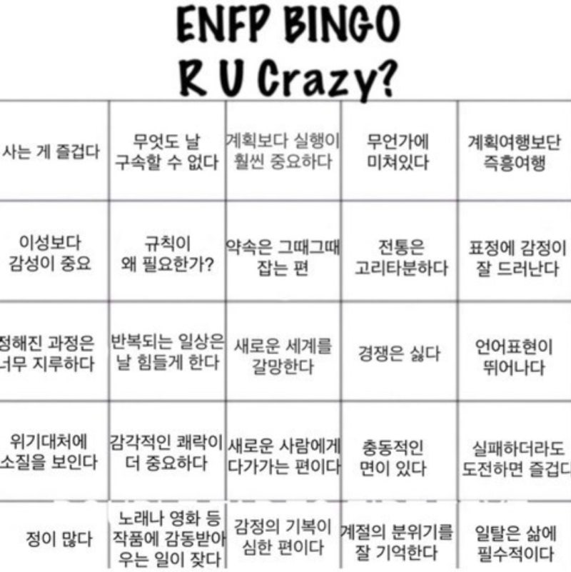 Mbti 성격유형 Enfp 팩폭 및 특징 빙고 조합 궁합 알아보자 네이버 블로그
