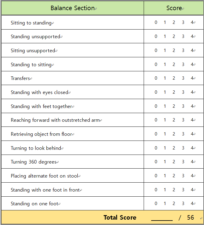 버그균형척도 BBS (Berg Balance Scale) : 네이버 블로그