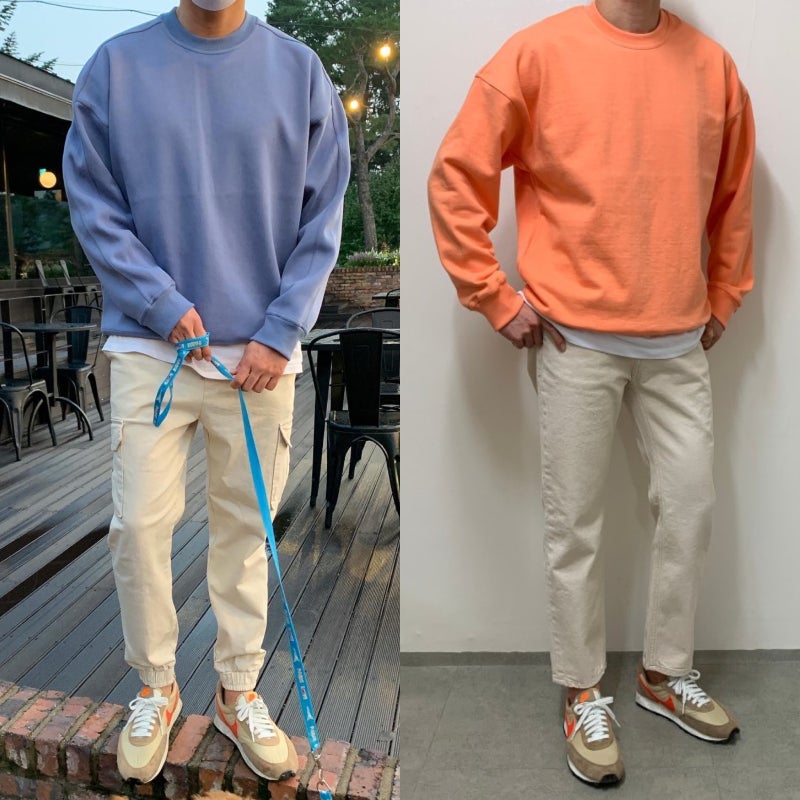 남자 오버핏맨투맨 코디크림팬츠 유뱅의 데일리룩 블로그 네이버 블로그