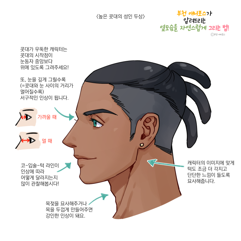 부천만화학원애니포스그림자료 부천 애니포스가 알려드리는 옆모습 쉽게 그리는 법체형에 맞는 콧대 그리는 법 강좌
