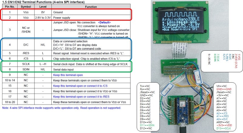 Arduino Nano 33 BLE :: OLED (LEG128643-W36 : 4-Wire SPI Mode) : 네이버 블로그