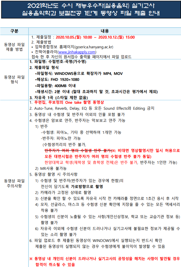 실용음악과 수시 입시요강 변경사항 4년제 확인하세요 네이버 블로그