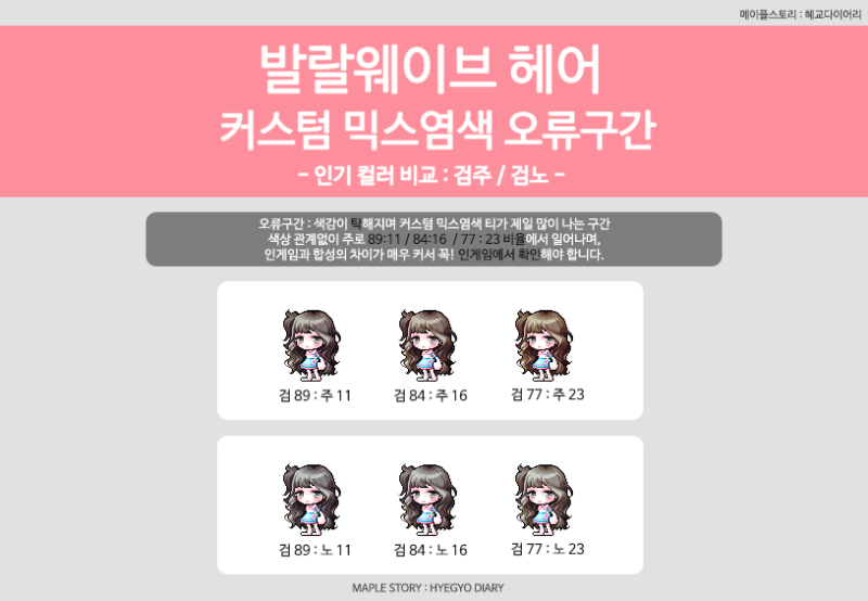 Kms 캐시 메이플스토리 발랄웨이브발웨 헤어 커스텀 믹스염색커스텀 믹염커믹 전체 색상표 및 오류구간 And 추천