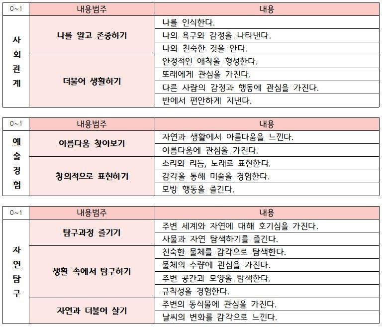제4차 표준보육과정0~1세 영역별 내용 정리 네이버 블로그