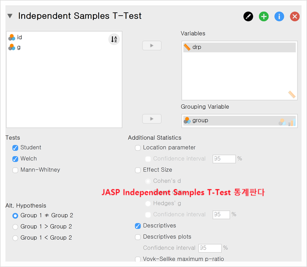 JASP 독립표본 Independent Samples T-Test검증 해보기 : 네이버 블로그
