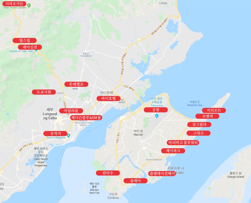 필리핀 세부 지도추천드리는 리조트호텔 위치 및 명소 표시 네이버 블로그