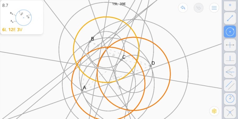 Euclidea(유클리디아) Theta(세타) 8-7 6L 12E 3V 풀이 (등거리원 문제) : 네이버 블로그