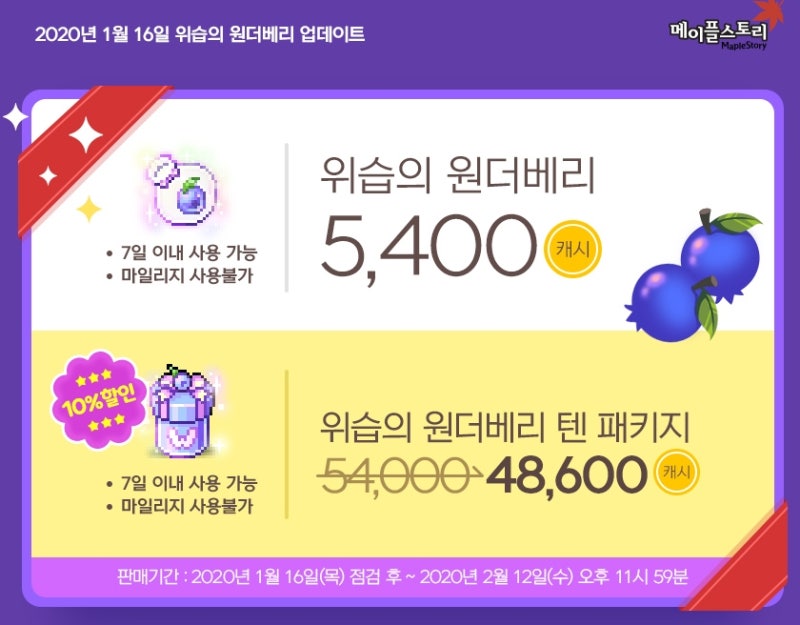 메이플스토리 1월16일 캐시업데이트 위습의 원더베리and루나크리스탈 2기 빅토리 글로리 쁘띠포니세트 자석펫 출시 네이버 블로그