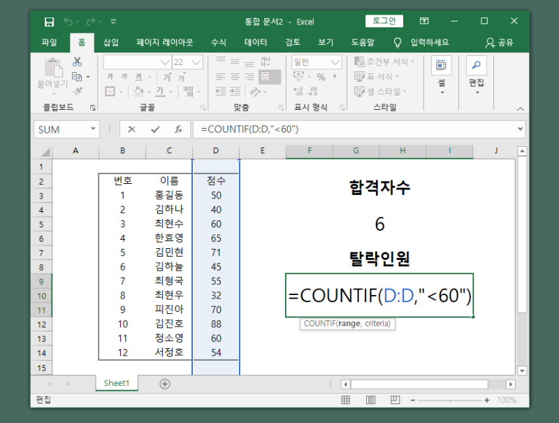 엑셀 Countif 함수 활용 방법과 예제 네이버 블로그