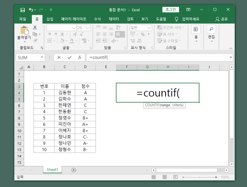 엑셀 Countif 함수 활용 방법과 예제 네이버 블로그