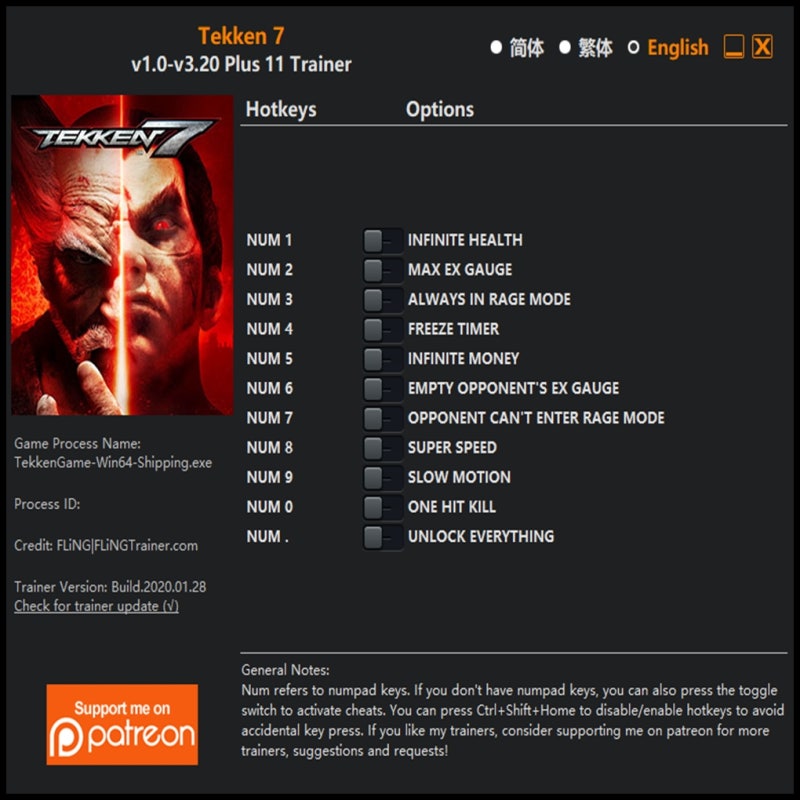 200129-철권 7 트레이너 (Tekken 7 Trainer v1.0-v3.20 +11)3DM : 네이버 블로그