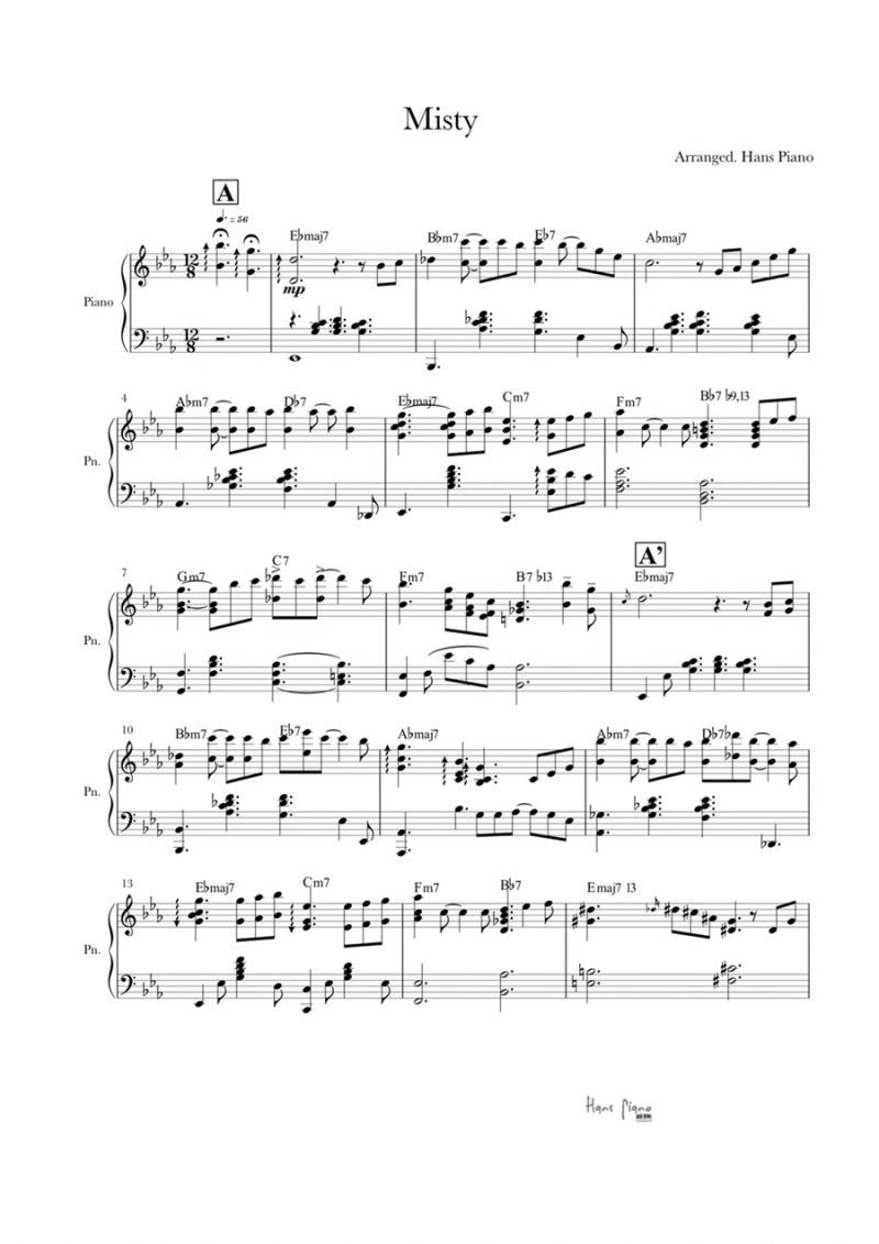 Misty/Jazz Music Chart(arr.Hans Piano) : 네이버 블로그