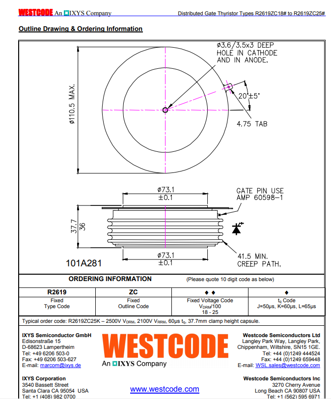 R2619ZC21K / R600CH21재고판매 IXYS UK WESTCODE 사이리스터 : 네이버 블로그