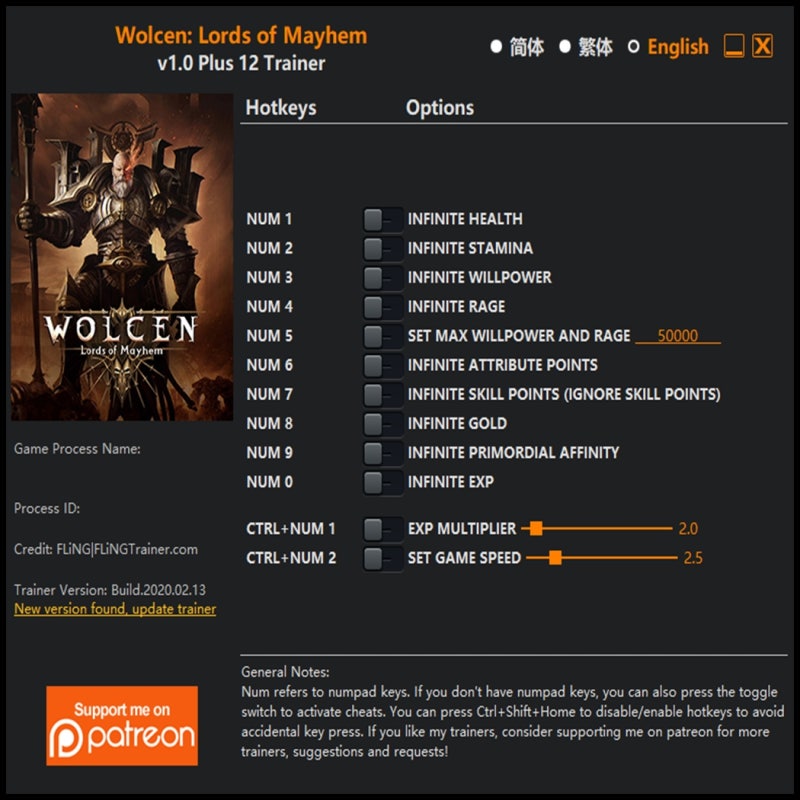 200214-울센 로드 오브 메이헴 트레이너 (Wolcen Lords of Mayhem Trainer v1.0 +12)3DM ...