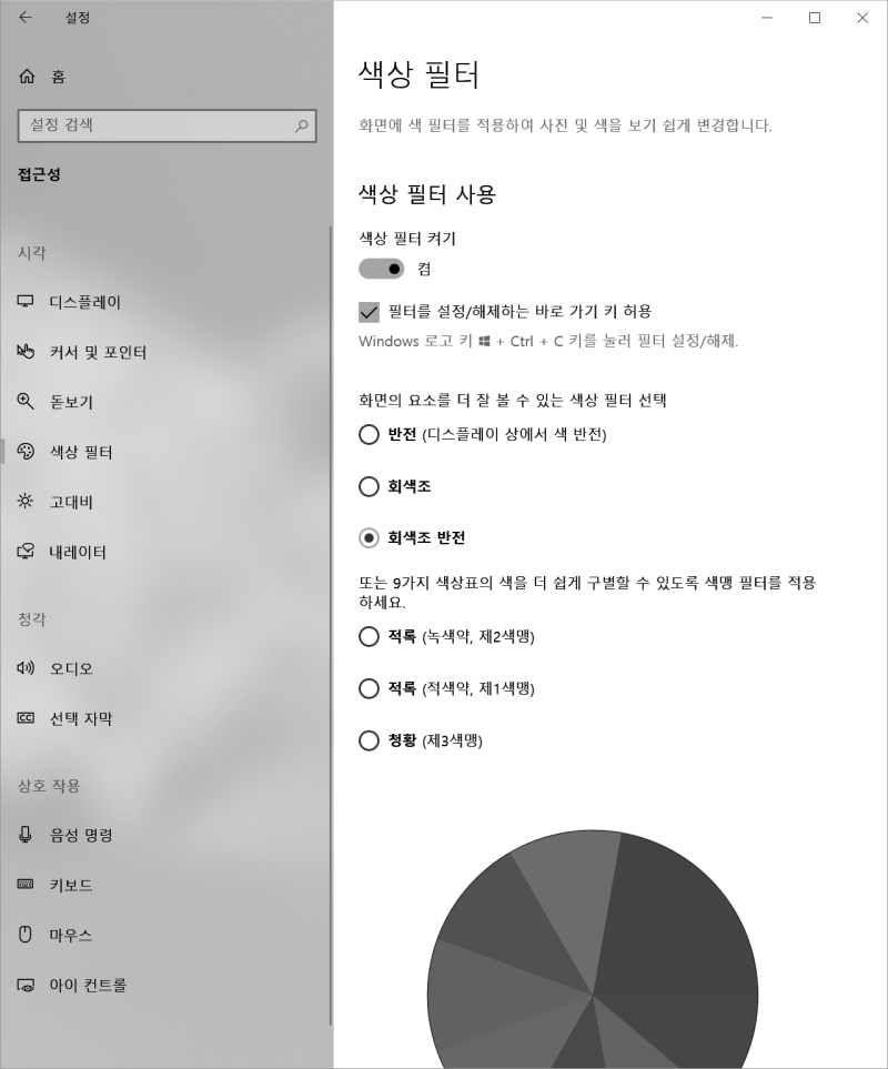 눈 편하게 컴퓨터 사용하기 검은 배경 흰 글씨 윈도우 색상 필터 회색조 모노크롬 반전 네이버 블로그