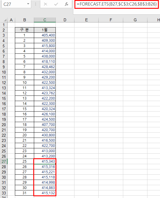 배열을 이용한 Forecast(예측값) 구하기(1) (Forecast.Linear, Forecast.ETS) : 네이버 블로그
