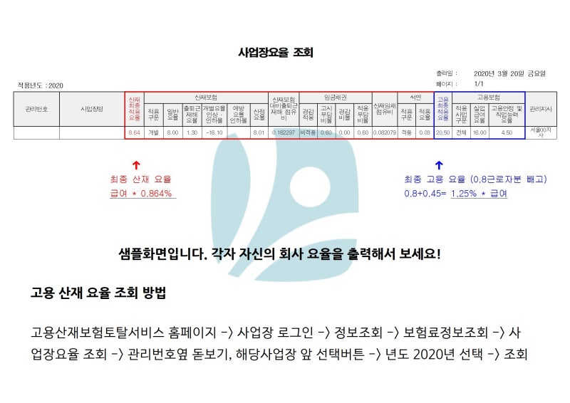 2020년 4대보험 요율 및 고용 산재 요율 확인 방법 네이버 블로그