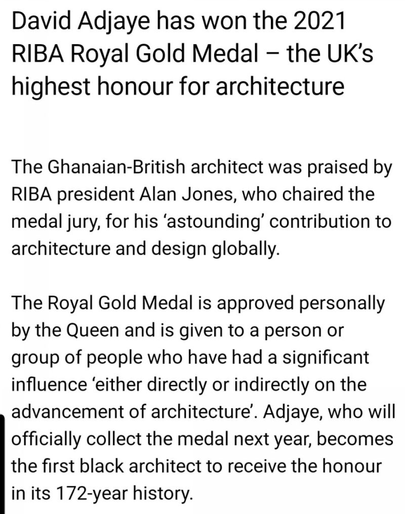 데이비드 아자예 david adjaye, RIBA 2021 골드메달 수상. : 네이버 블로그