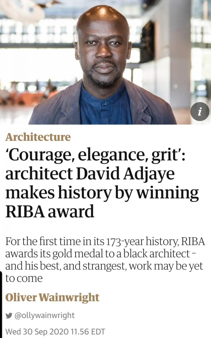 데이비드 아자예 david adjaye, RIBA 2021 골드메달 수상. : 네이버 블로그