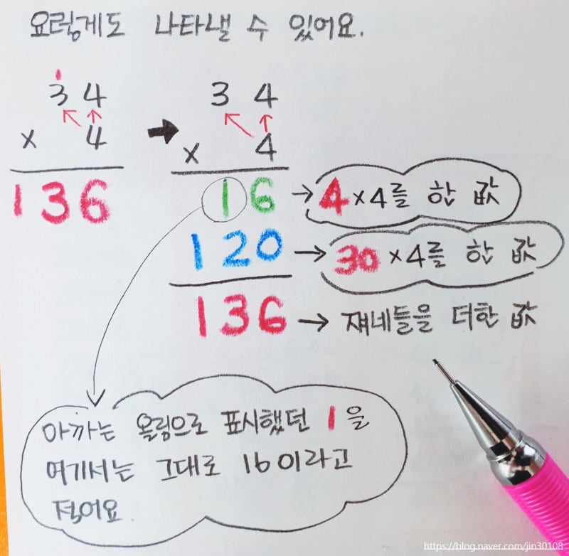 초3학년 곱셈1학기 두자리 수 × 한자리 수 ② 올림이 있는 네이버 블로그