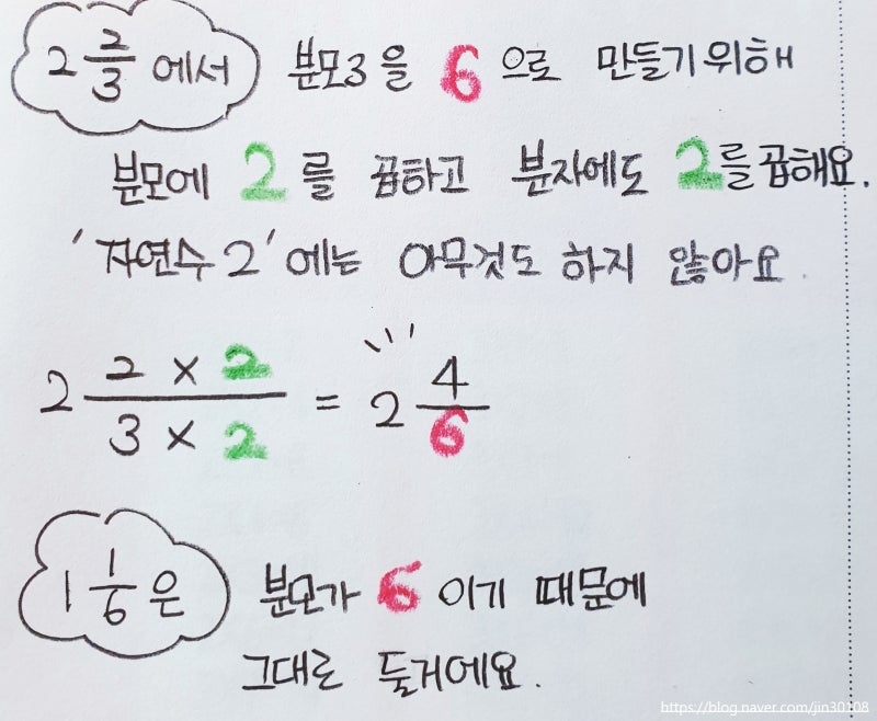 5학년 분수의 덧셈과 뺄셈 받아내림이 없는 분모가 다른 분수의 뺄셈 네이버 블로그