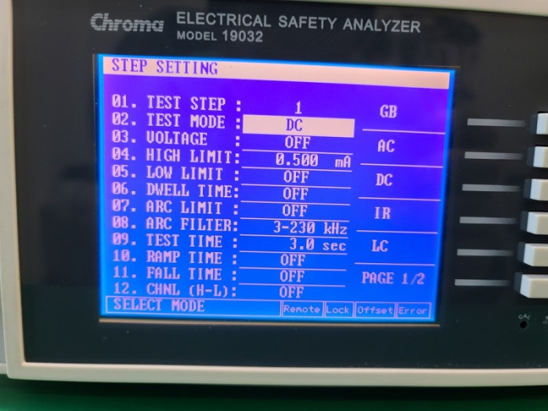 안전규격시험기 크로마 CHROMA (중고) 19032 직류 교류 절연저항 접지저항 누설 전류 AC DC IR GB LC 내전압 ...