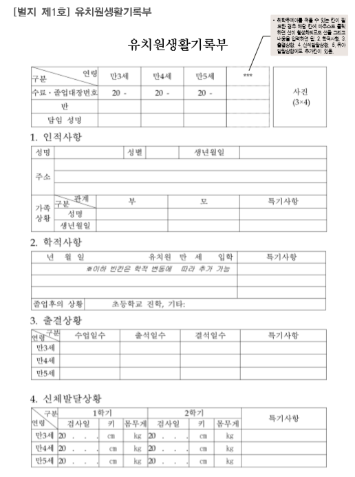 2020 유치원 생활기록부 개정 양식 및 예시문 공유 네이버 블로그
