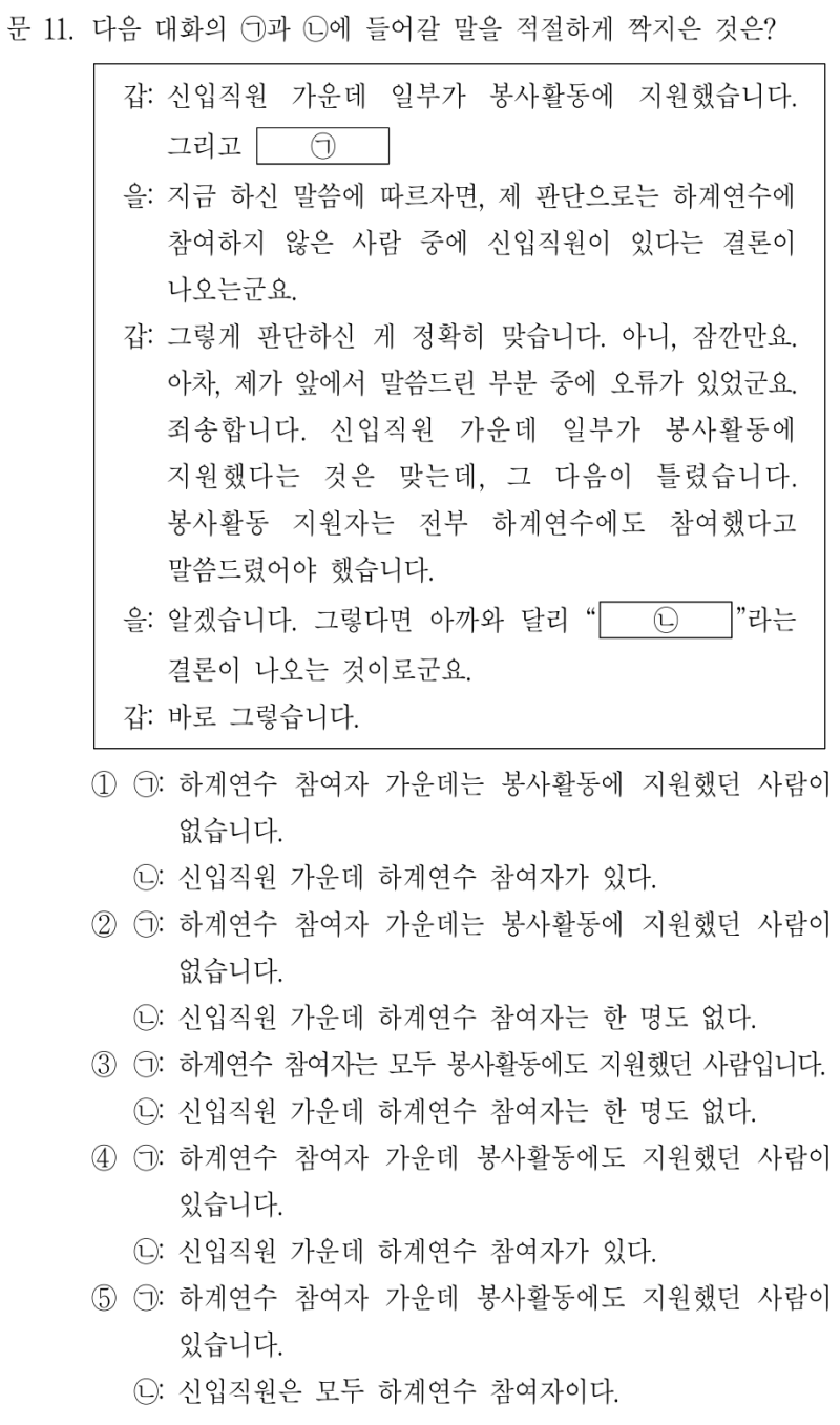 민경채민간경력자 Psat 기출문제 해설 2020년 언어논리 11번 네이버 블로그