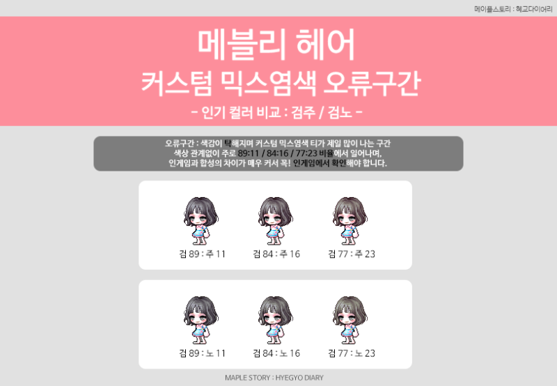 Kms 캐시 메이플스토리 메블리 헤어 커스텀 믹스염색커스텀 믹염커믹 전체 색상표 및 오류구간 And 추천 네이버 블로그