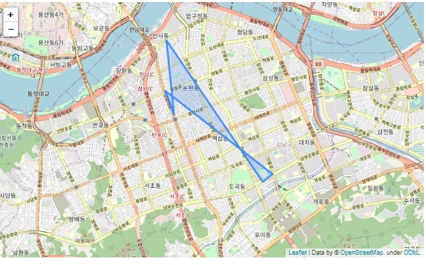 파이썬 지도 시각화 패키지-folium(4) 정보를 지도 위에 표시하기- 선(polyline),사각형(Rectangle),다각형 ...