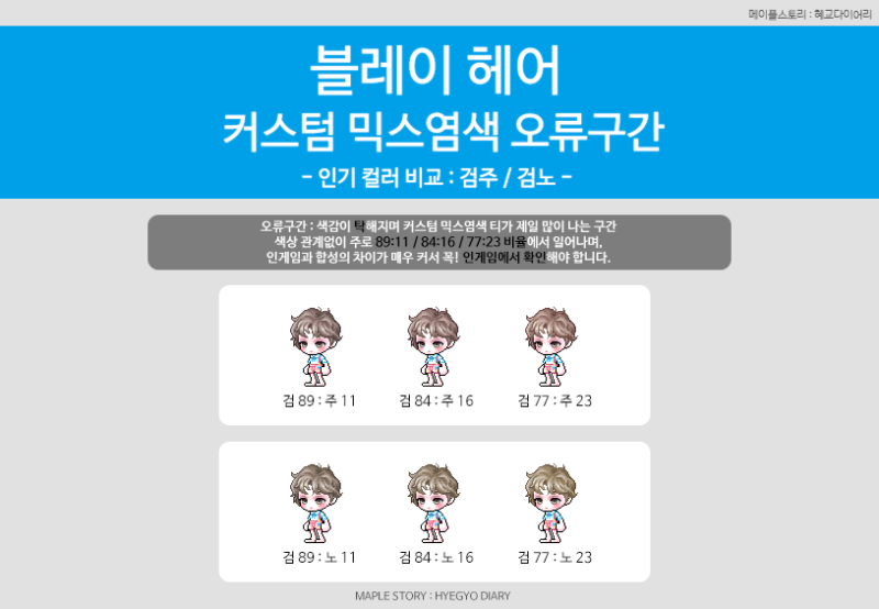 Kms 캐시 메이플스토리 블레이 헤어 커스텀 믹스염색커스텀 믹염커믹 전체 색상표 및 오류구간 And 추천 네이버 블로그