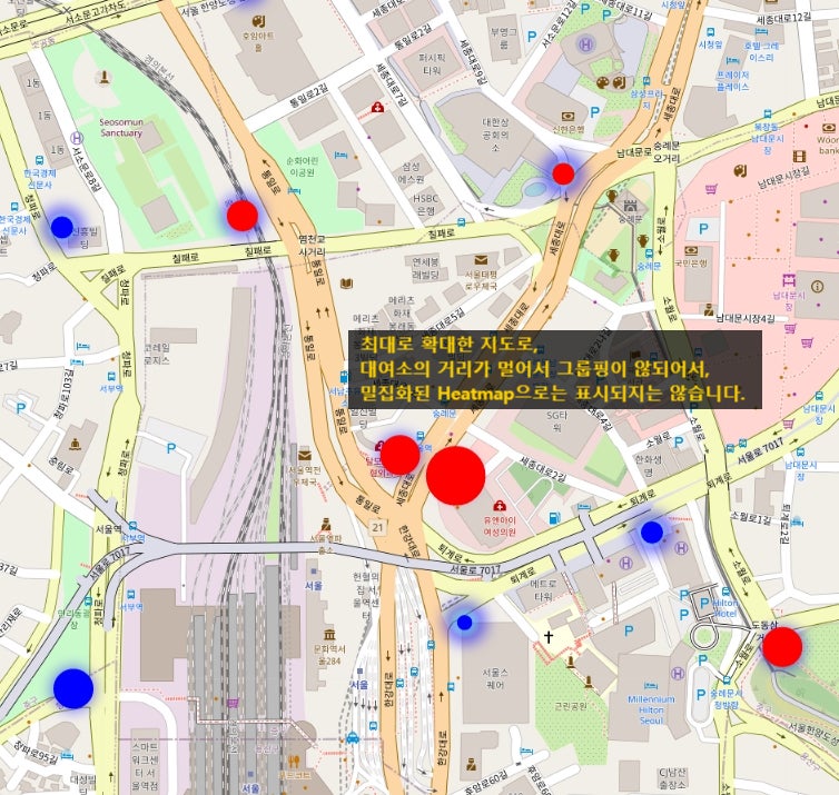 파이썬 지도 시각화 패키지-folium 응용사례(2)-Plugins 기능 중, 지역내 대여소 갯수 표시 ...