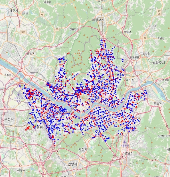 파이썬 지도 시각화 패키지-folium 응용사례(1) 따릉이 대여소 위치를 지도에 표시하기 : 네이버 블로그