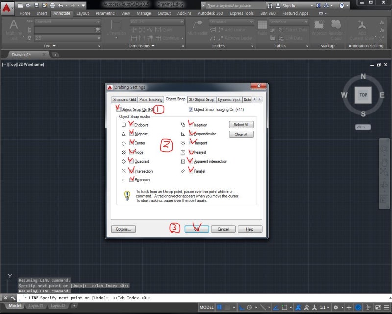 오토캐드(AutoCAD) 입문하기!! (Object Snap 설정) : 네이버 블로그