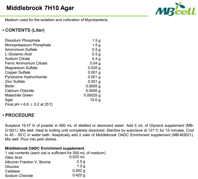 [결핵균 배양배지] Middlebrook 7H9, 7H10 배지 : 네이버 블로그