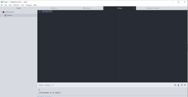 [ 파이썬 ] 아톰 에서 도구상자 사라졌을때, 콘솔 활성화, 코드 실행하는 법 #atom #console #toolbox ...