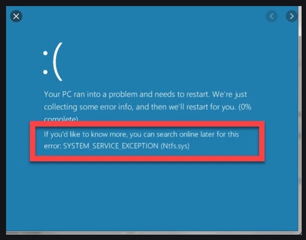 SYSTEM_SERVICE_EXCEPTION (ntfs.sys) : 네이버 블로그