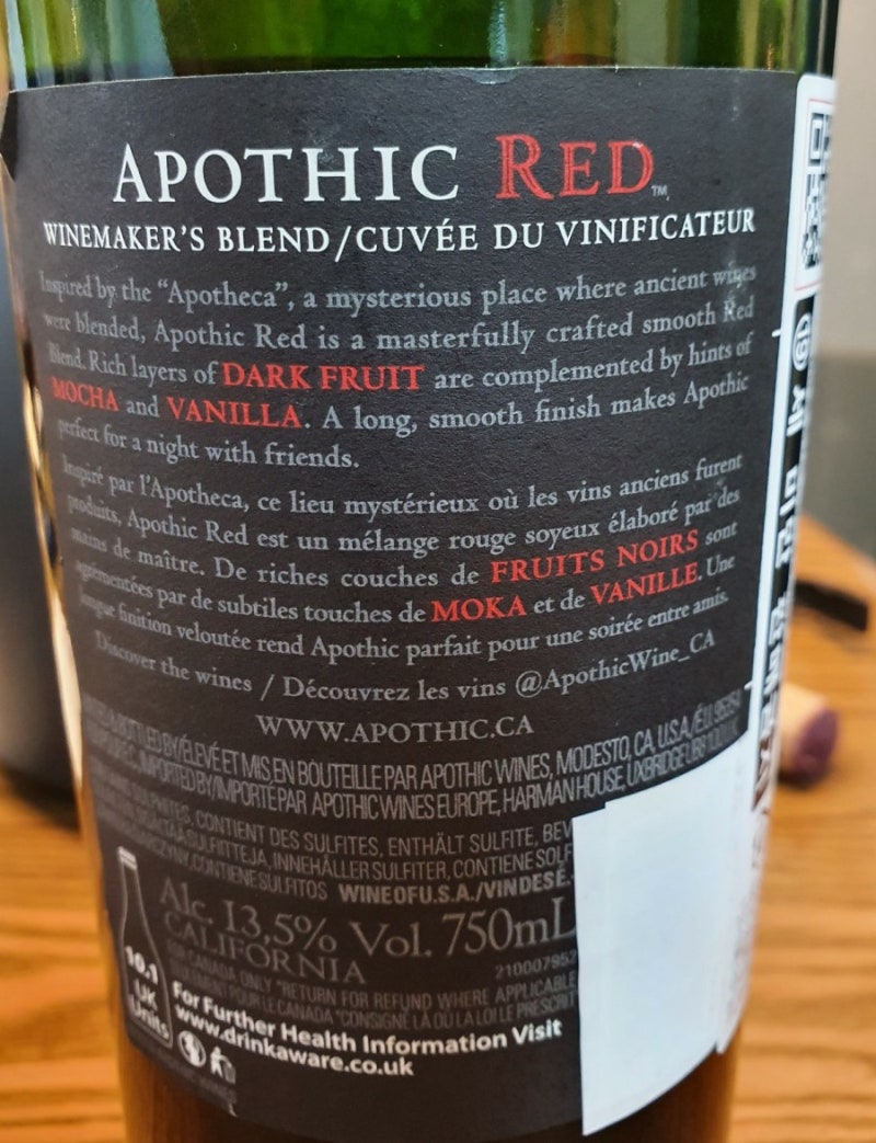 [미국 와인] 아포틱 레드 Apothic Red winemakers blend 구입 후기 : 네이버 블로그