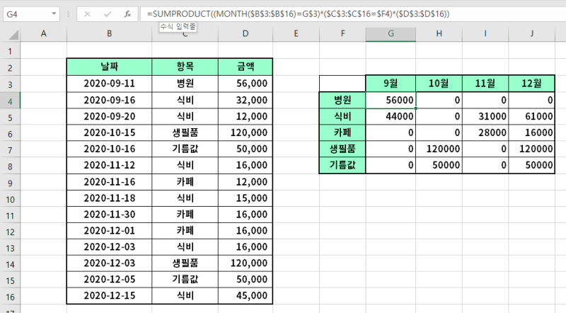 엑셀 Excel Sumif 및 Sumproduct 사용법 Feat 연도 및 월별 합계 계산하기 네이버 블로그