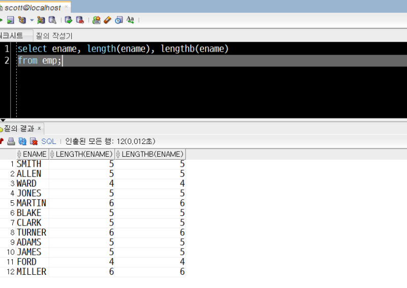 [오라클/SQL] LENGTH, LENGTHB : 문자열의 길이·문자열 Byte를 알아내거나, 문자열 길이 조건을 제한할 때 ...