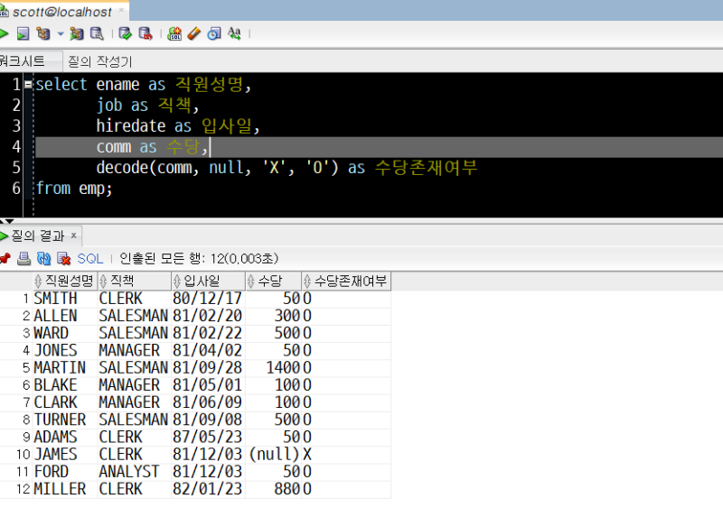 [오라클/SQL] DECODE 기본 및 예제 : 조건에 따라 각각 다른 값을 입력/출력하는 분기함수 (* 타 프로그래밍 ...