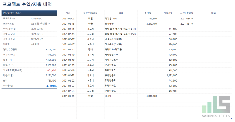 건설현장공사 프로젝트 수주계약부터 매출손익 계산까지 관리하는 프로그램 소개합니다수입지출 내역서 엑셀파일 첨부