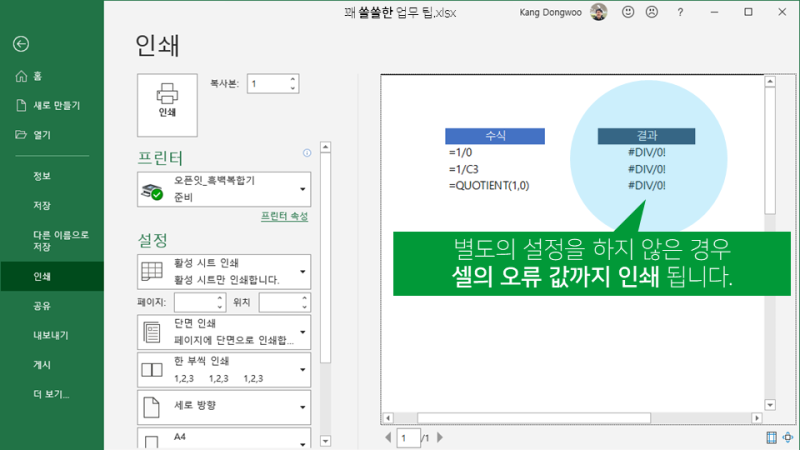 엑셀 오류값 인쇄하지 않기인쇄할 때만 숨겨지게 네이버 블로그